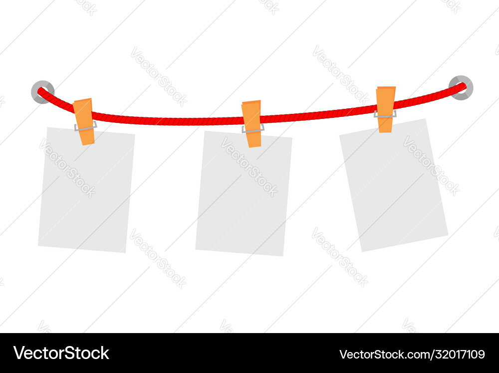 Hanging 3 blank message note at red rope isolated Vector Image