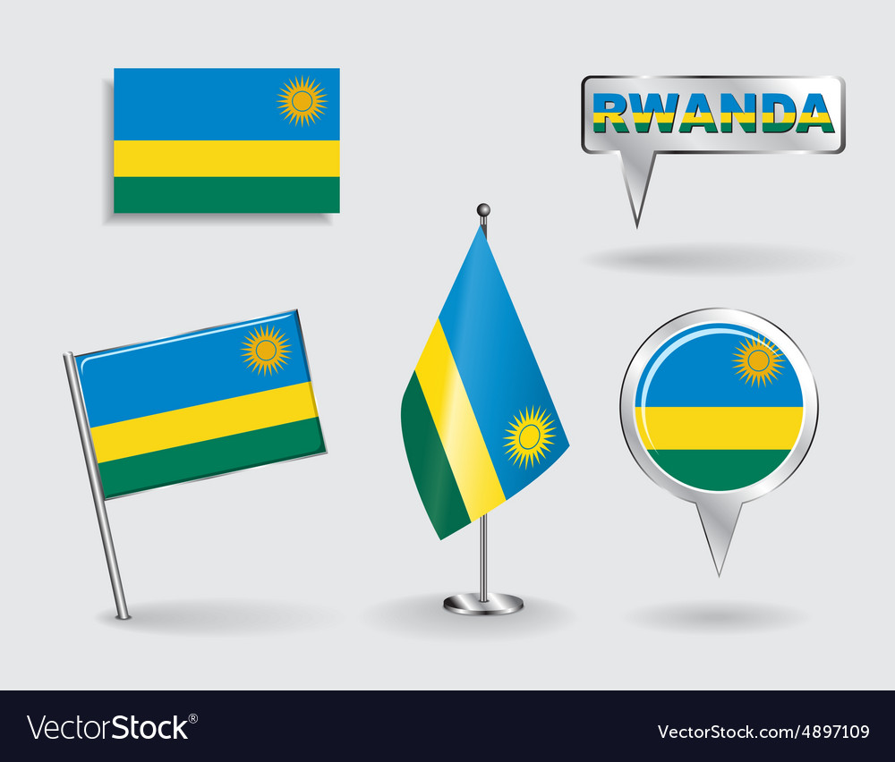 Set of rwandan pin icon and map pointer flags Vector Image