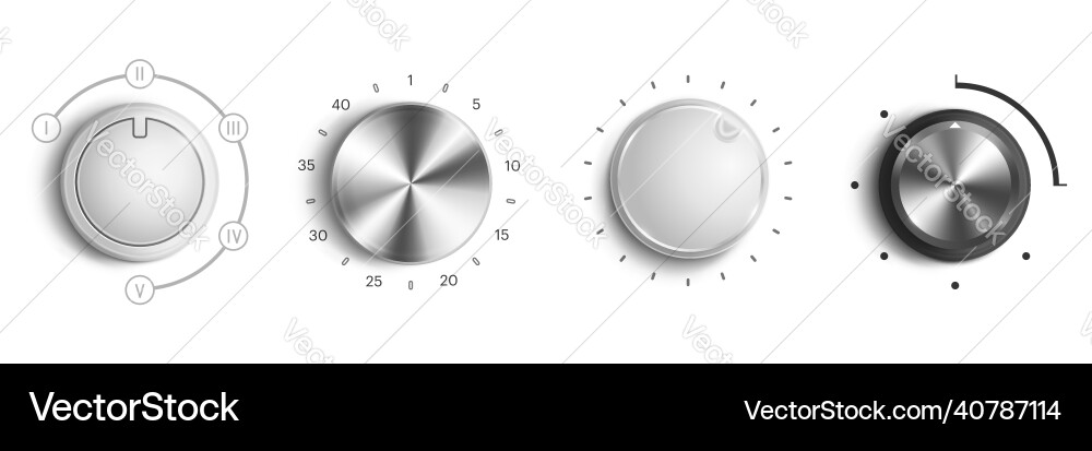 Volume control knobs round switches with dial Vector Image