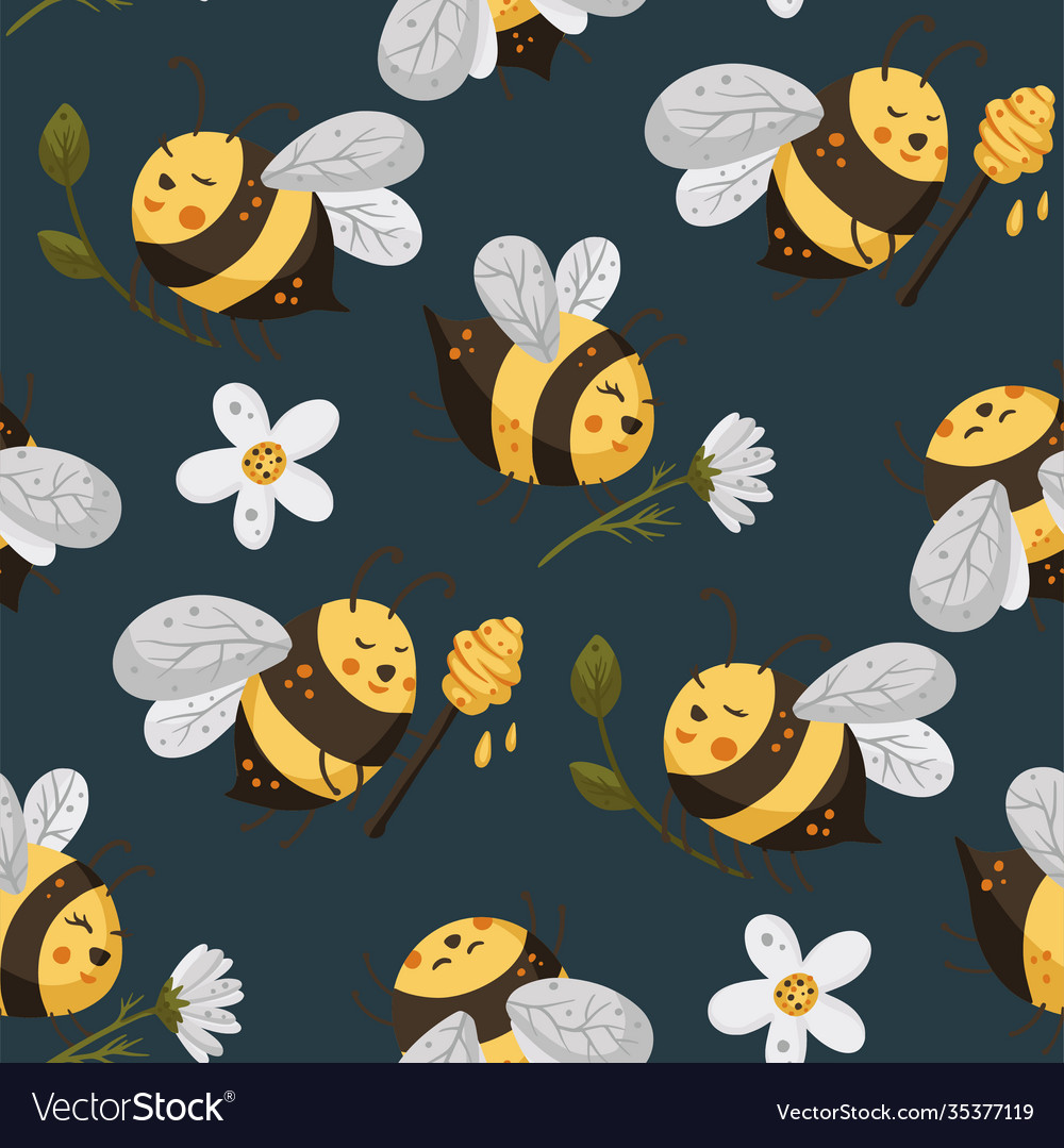 Bee seamless pattern Royalty Free Vector Image