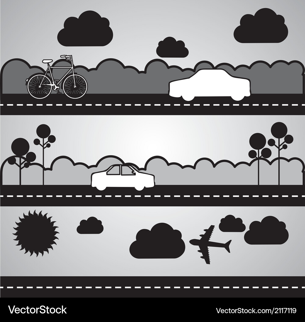 Black and white transport icons Royalty Free Vector Image