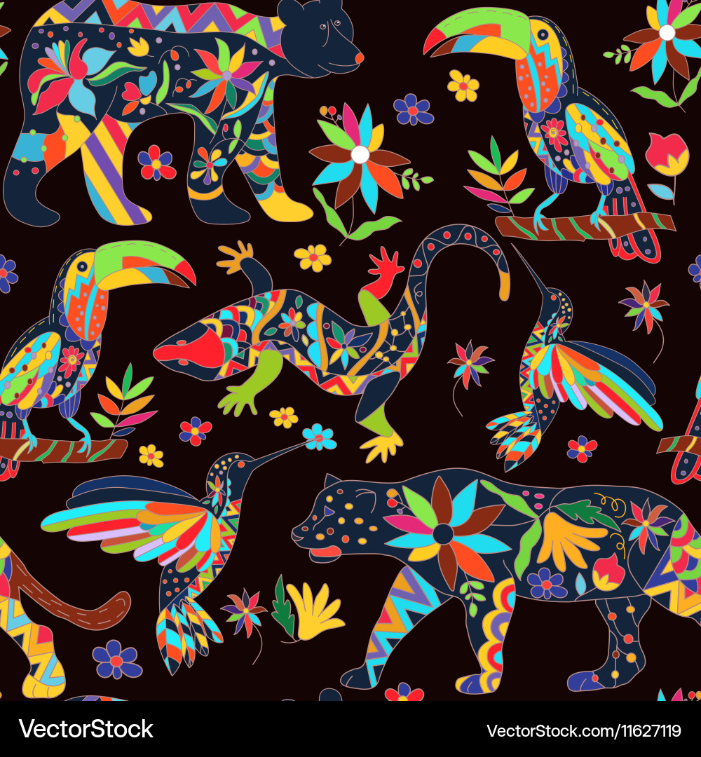 Seamless pattern with isolated mexican animals Vector Image