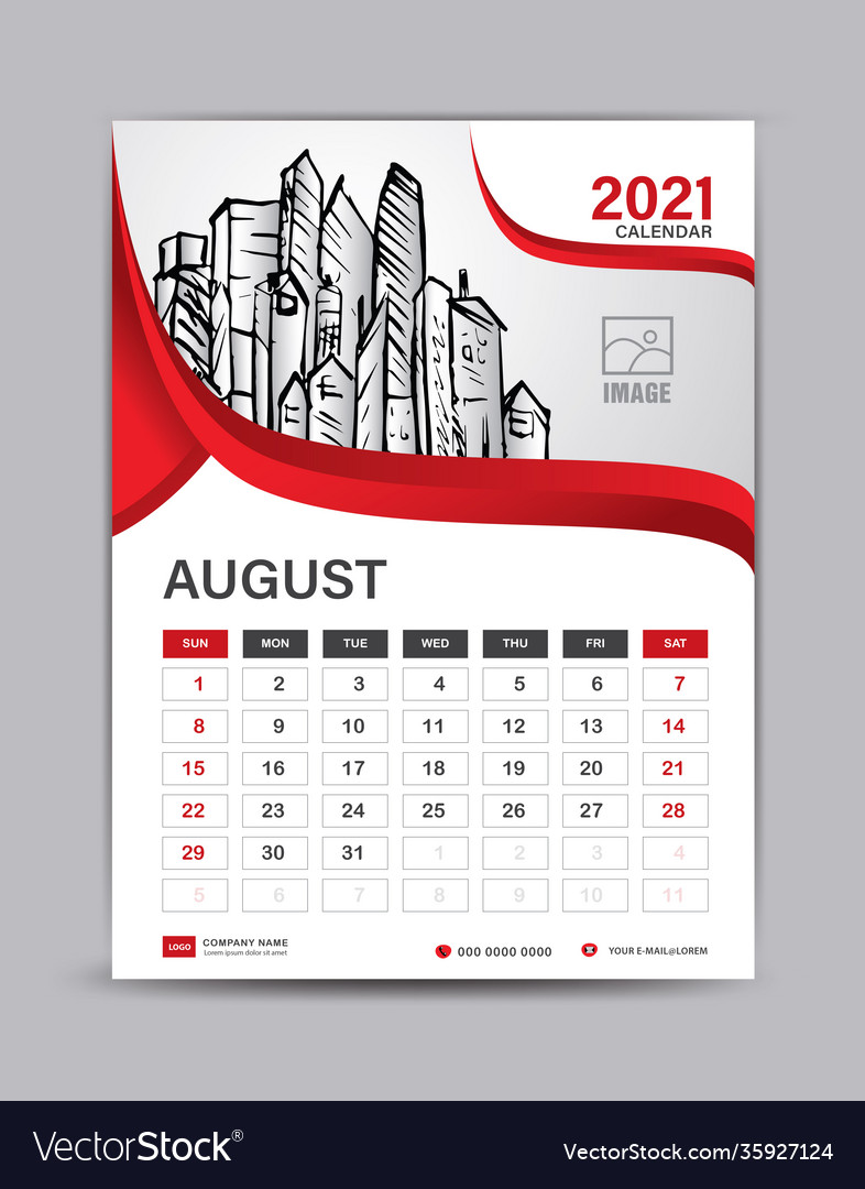 August 2021 layout desk calendar template Vector Image