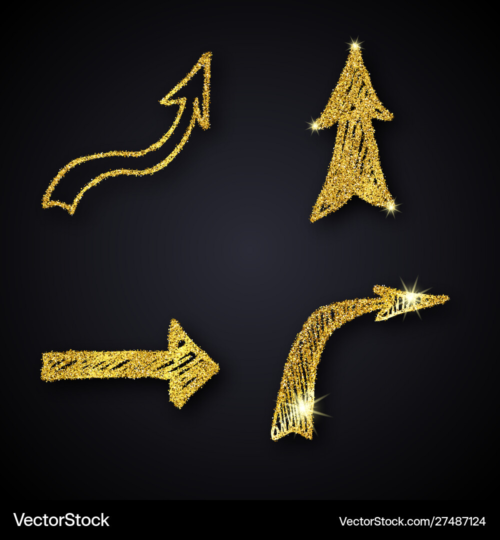 Gold glitter hand drawn arrow Royalty Free Vector Image