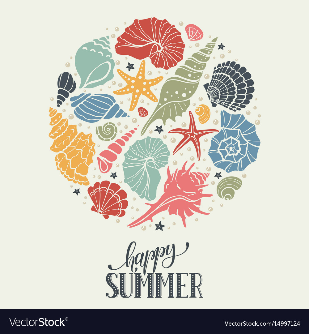 Seashells circle composition Royalty Free Vector Image