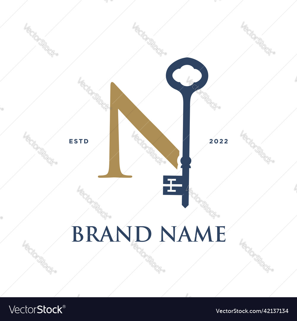Initial n elegant key Royalty Free Vector Image