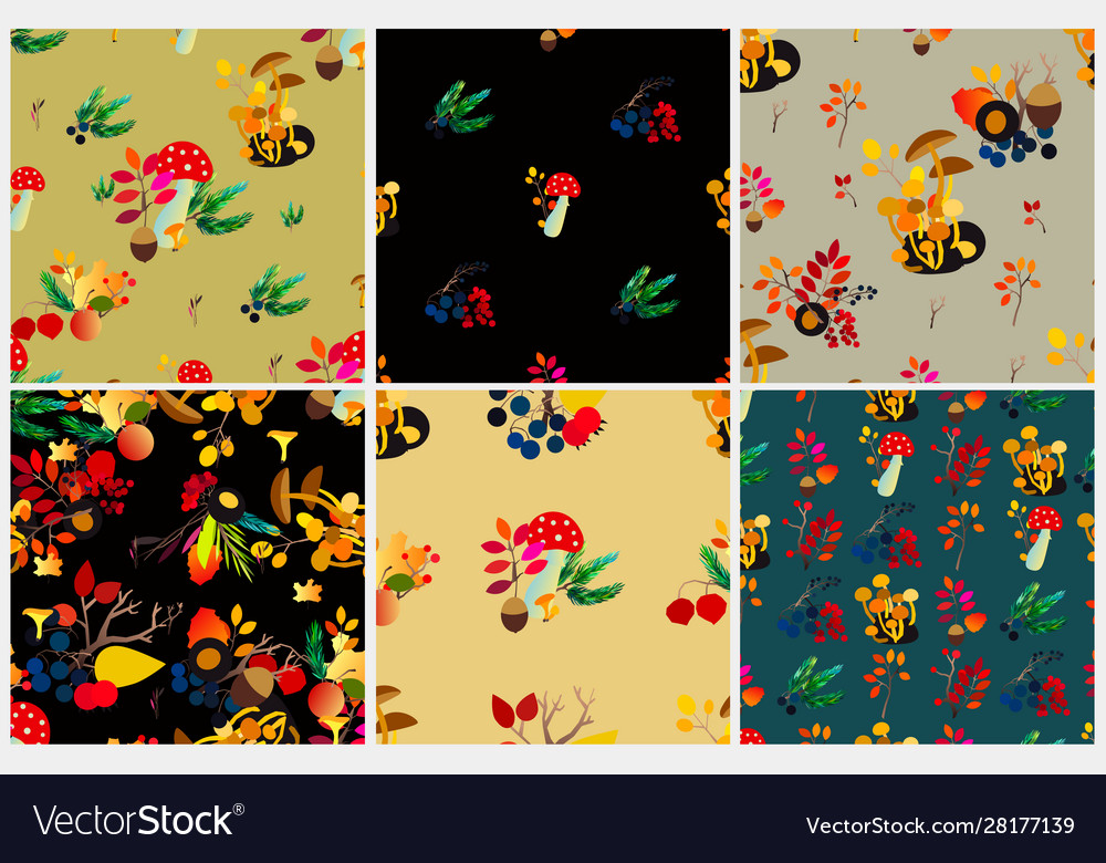 Autumn seamless pattern set with berries Vector Image