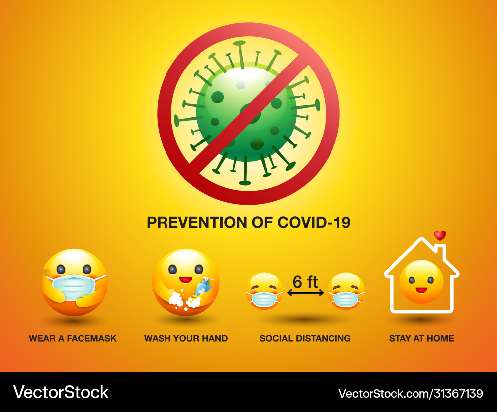 Set icon smiley prevention covid-19 sign Vector Image