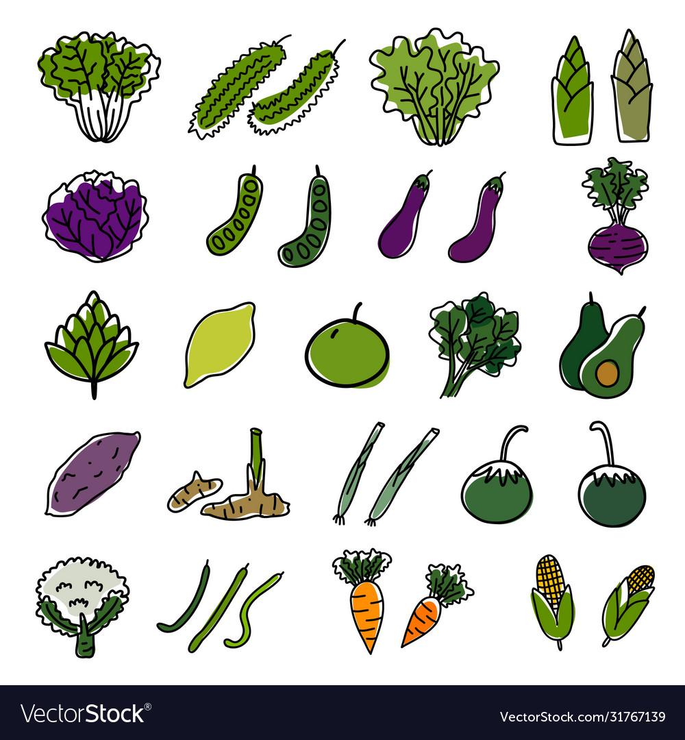 Vegetable icon set hand drawn Royalty Free Vector Image