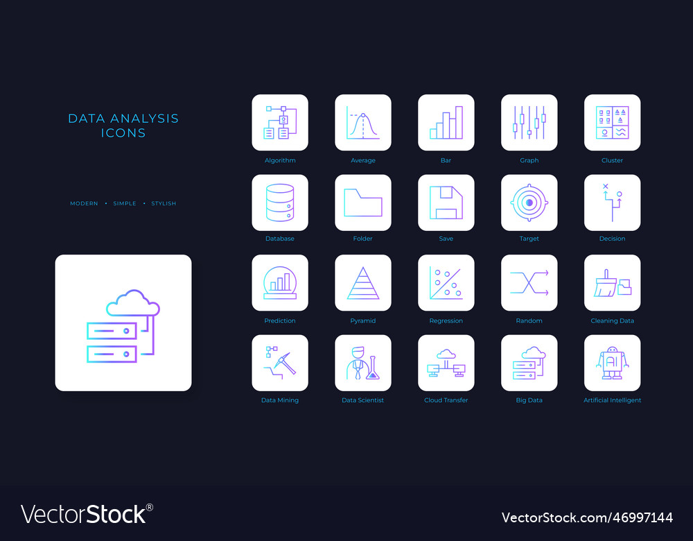 Data analysis icons collection with blue duotone Vector Image