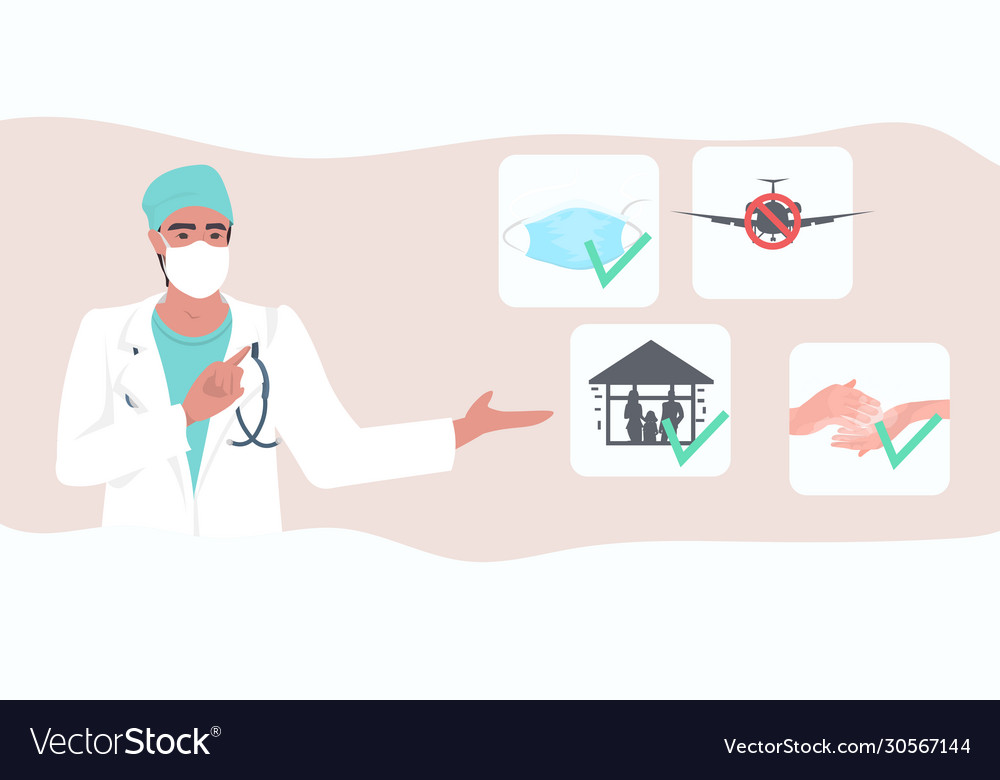 Doctor explaining basic protective measures Vector Image