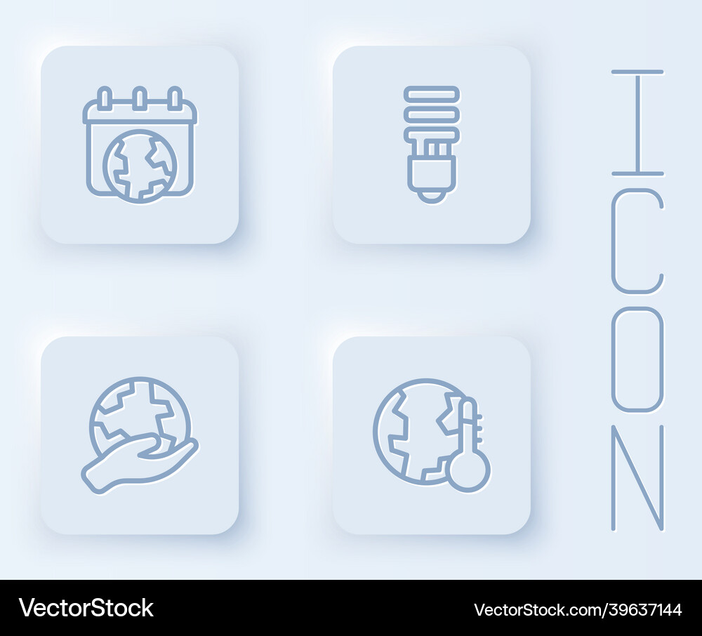 Set line world earth day led light bulb hand Vector Image