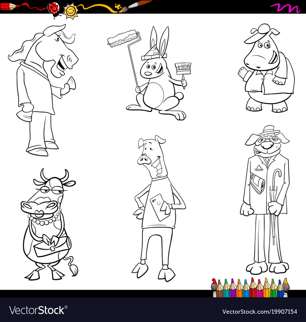 Fairy tale animal characters coloring book Vector Image