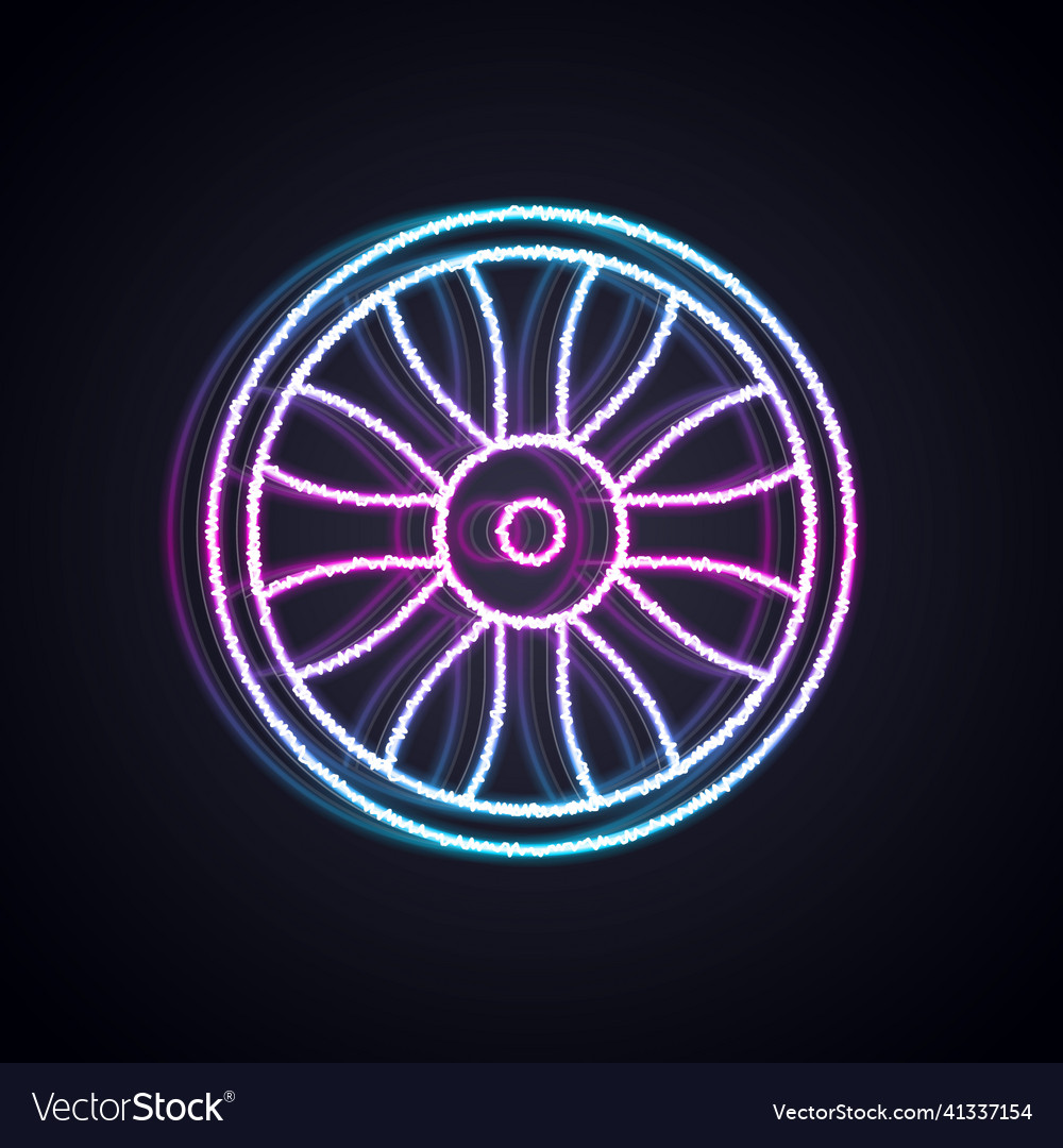 Glowing neon line alloy wheel for car icon Vector Image Glowing neon line alloy wheel for car icon Vector Image