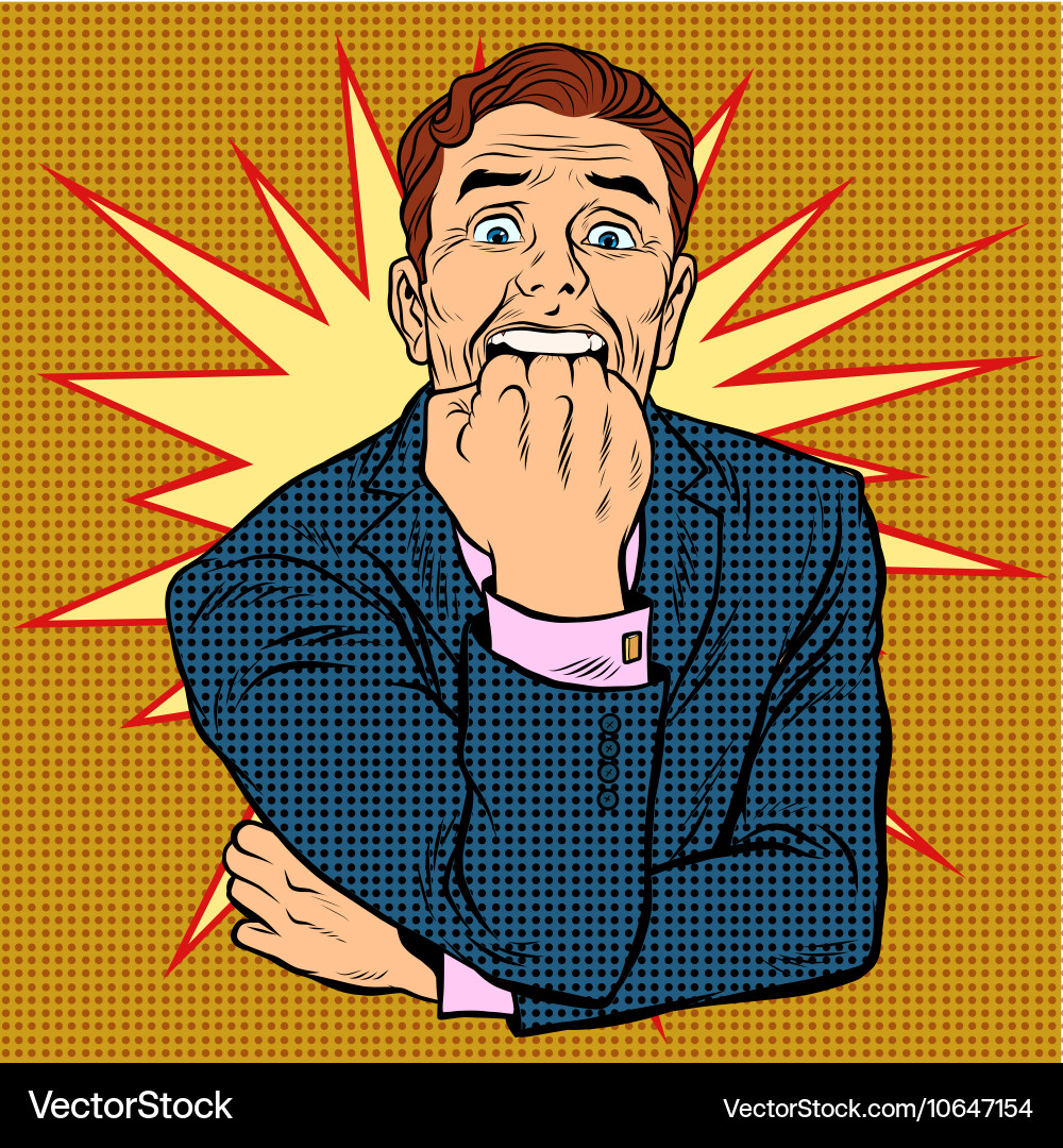 Retro man in horror bites fist Royalty Free Vector Image