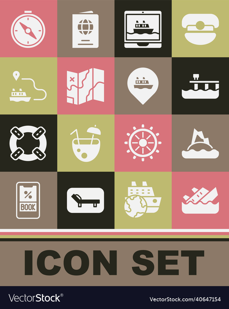 Set Sinking Cruise Ship Tropical Island Ocean Vector Image