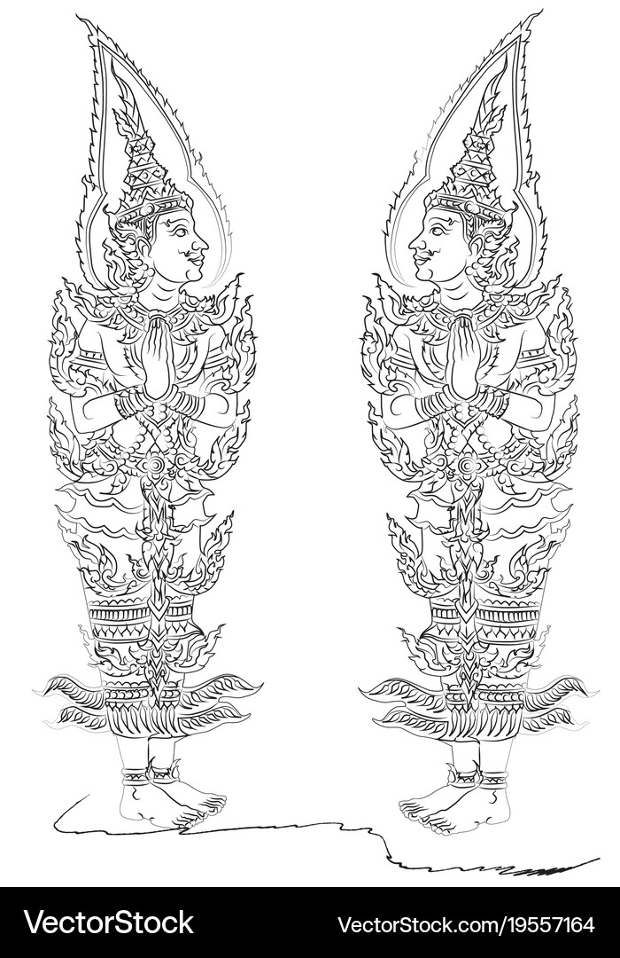 Angles line thai outline style asia original Vector Image