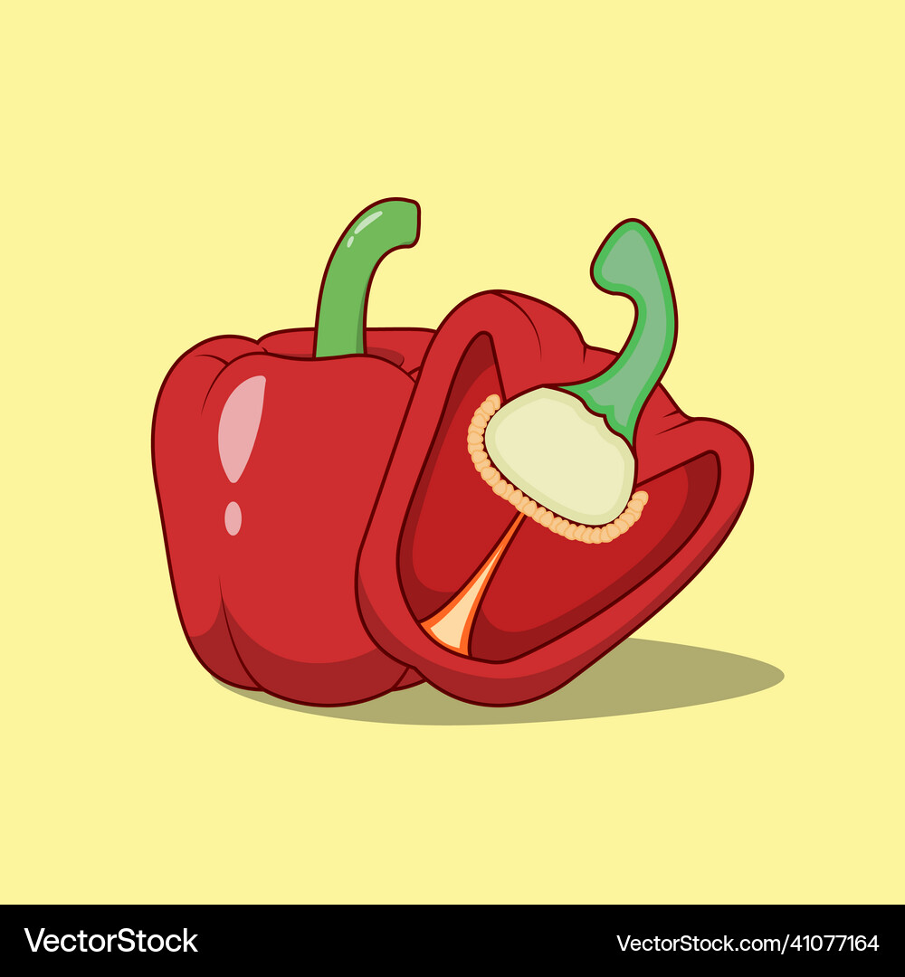 Bell pepper cooking ingredient whole and half Vector Image