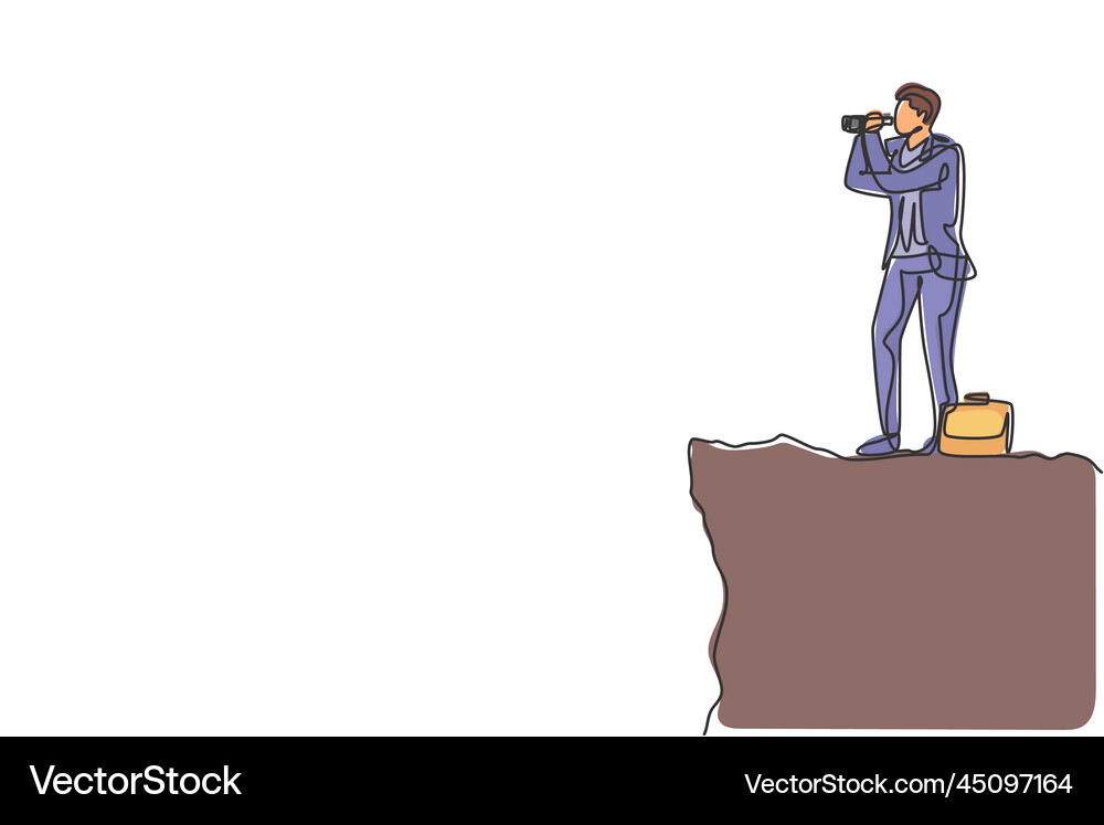 Single one line drawing young smart business man Vector Image