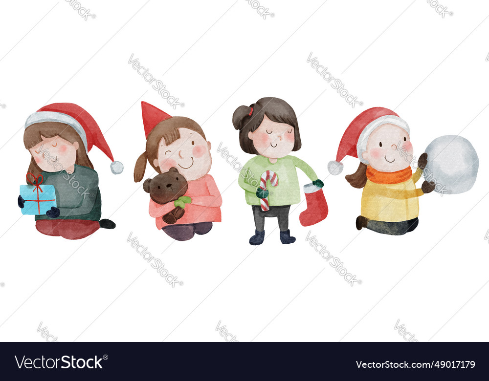 Children with christmas costume watercolor paint Vector Image