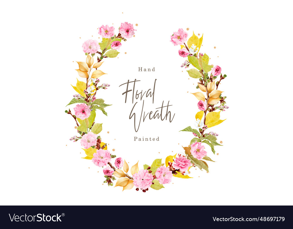 Watercolor cherry blossom wreath Royalty Free Vector Image