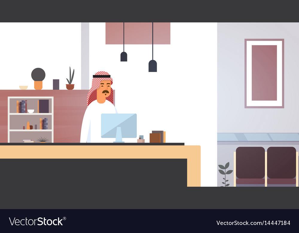 Arab business man using computer muslim Royalty Free Vector