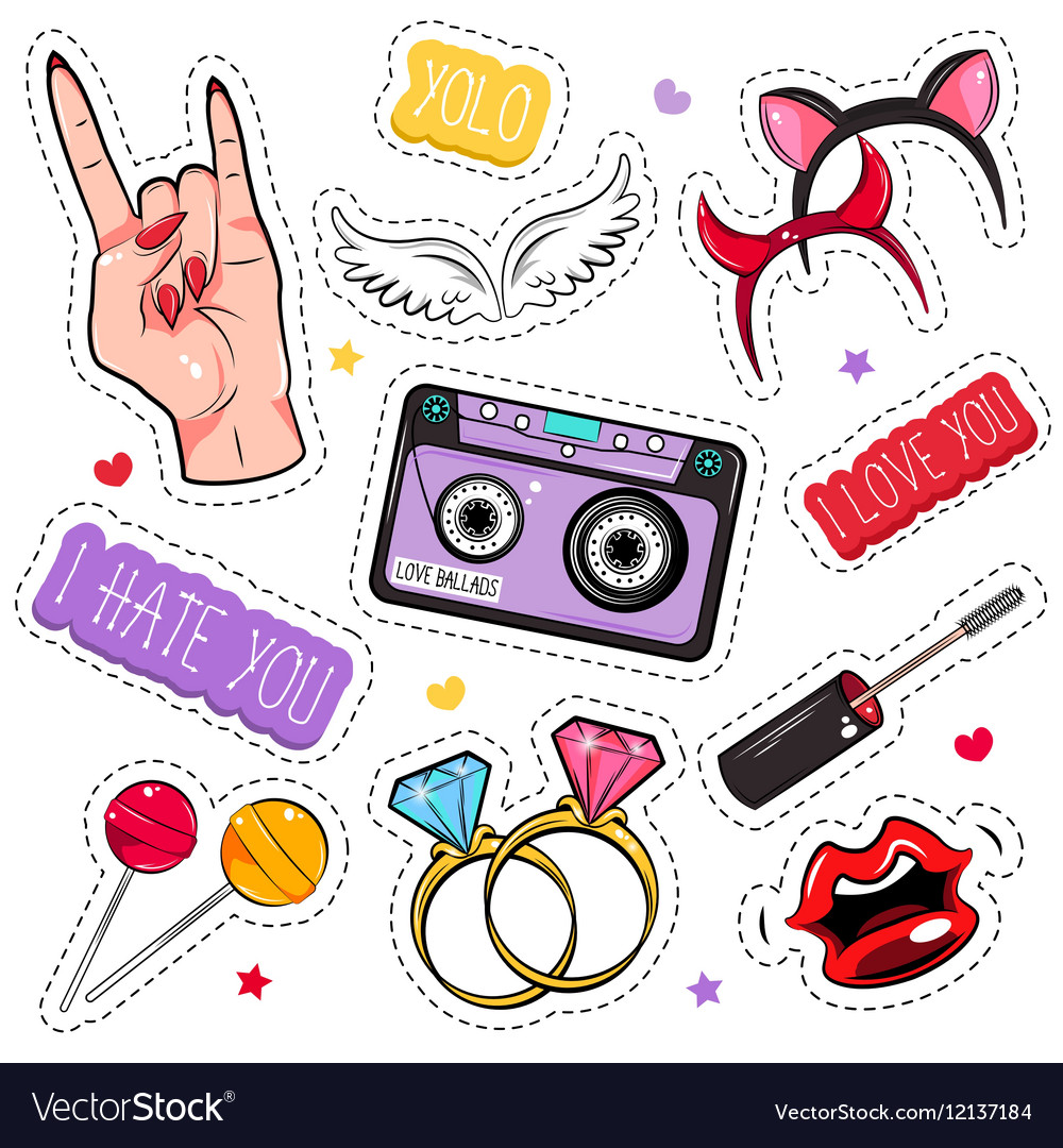 Comic Girlish Patches Set Royalty Free Vector Image Comic Girlish Patches Set Royalty Free Vector Image