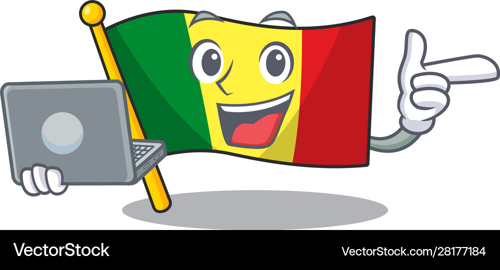 Happy smiling flag mali cartoon character working Vector Image