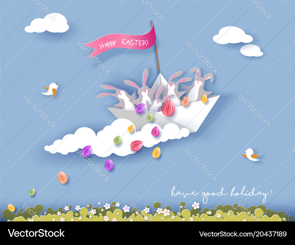 Happy easter card with bunny flowers and egg Vector Image