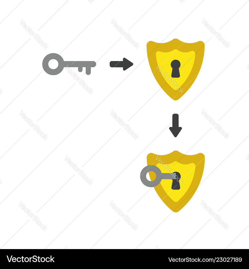Icon concept of guard shield with key into keyhole