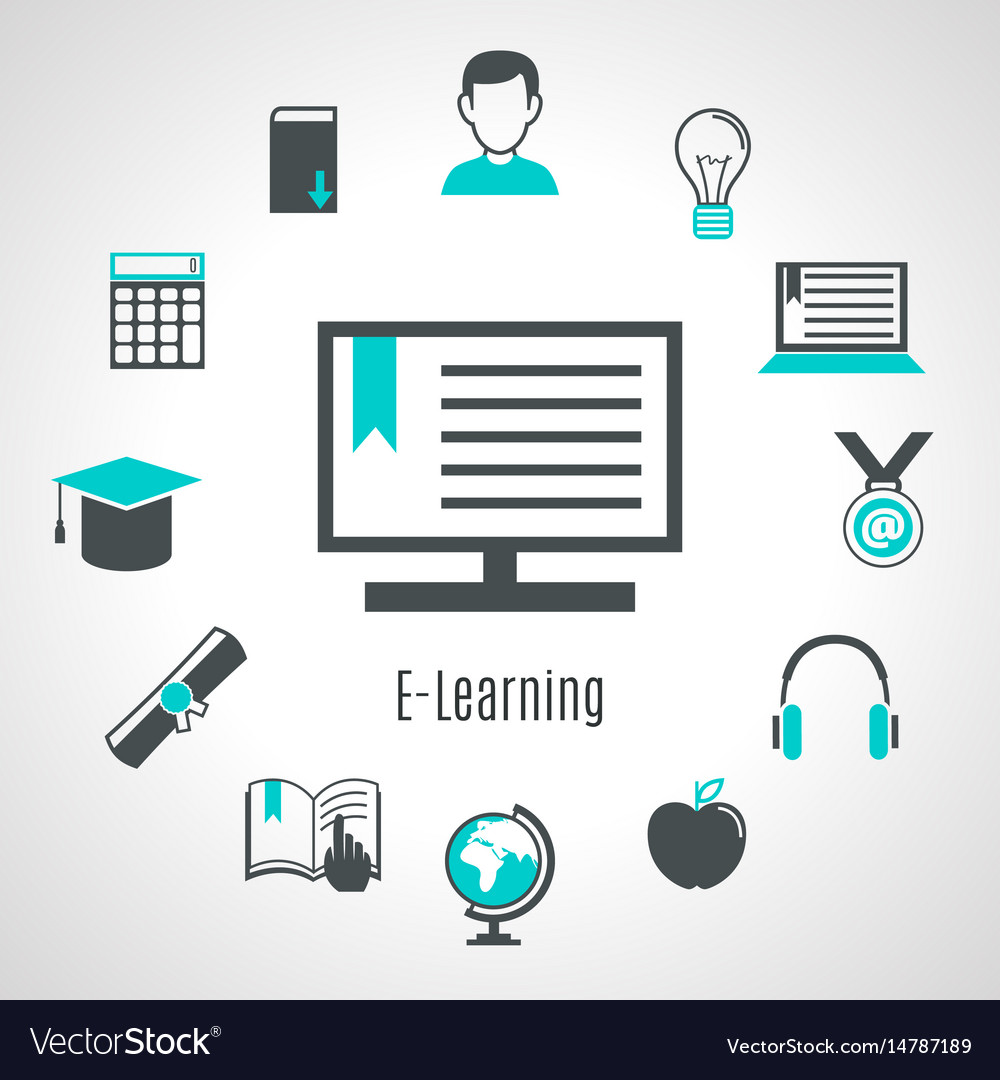 Minimalist style elearning composition Royalty Free Vector