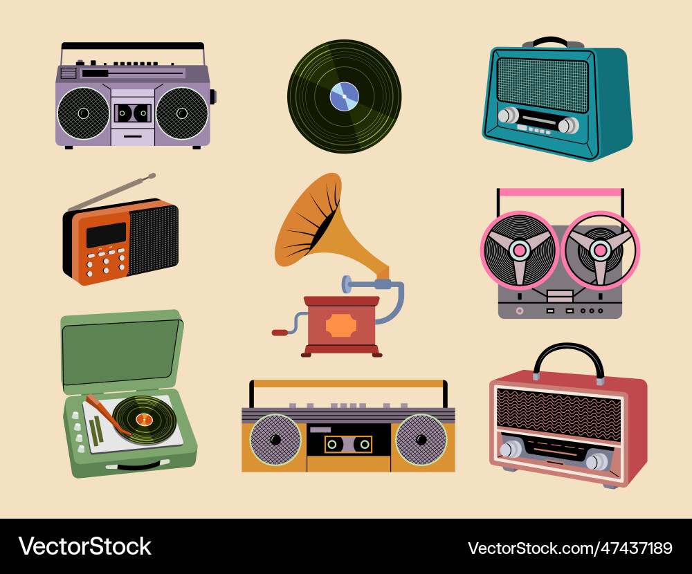 Music players vintage stylized Royalty Free Vector Image