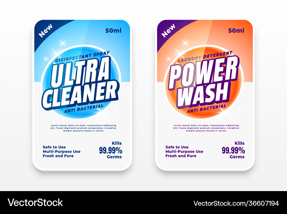 Detergent labels or disinfectant stickers set Vector Image