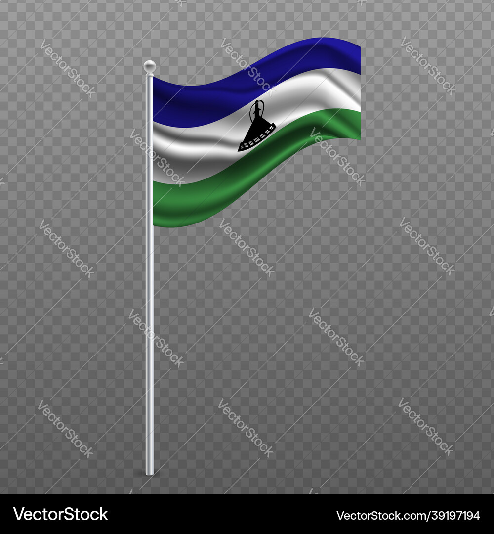 Lesotho waving flag on metal pole Royalty Free Vector Image