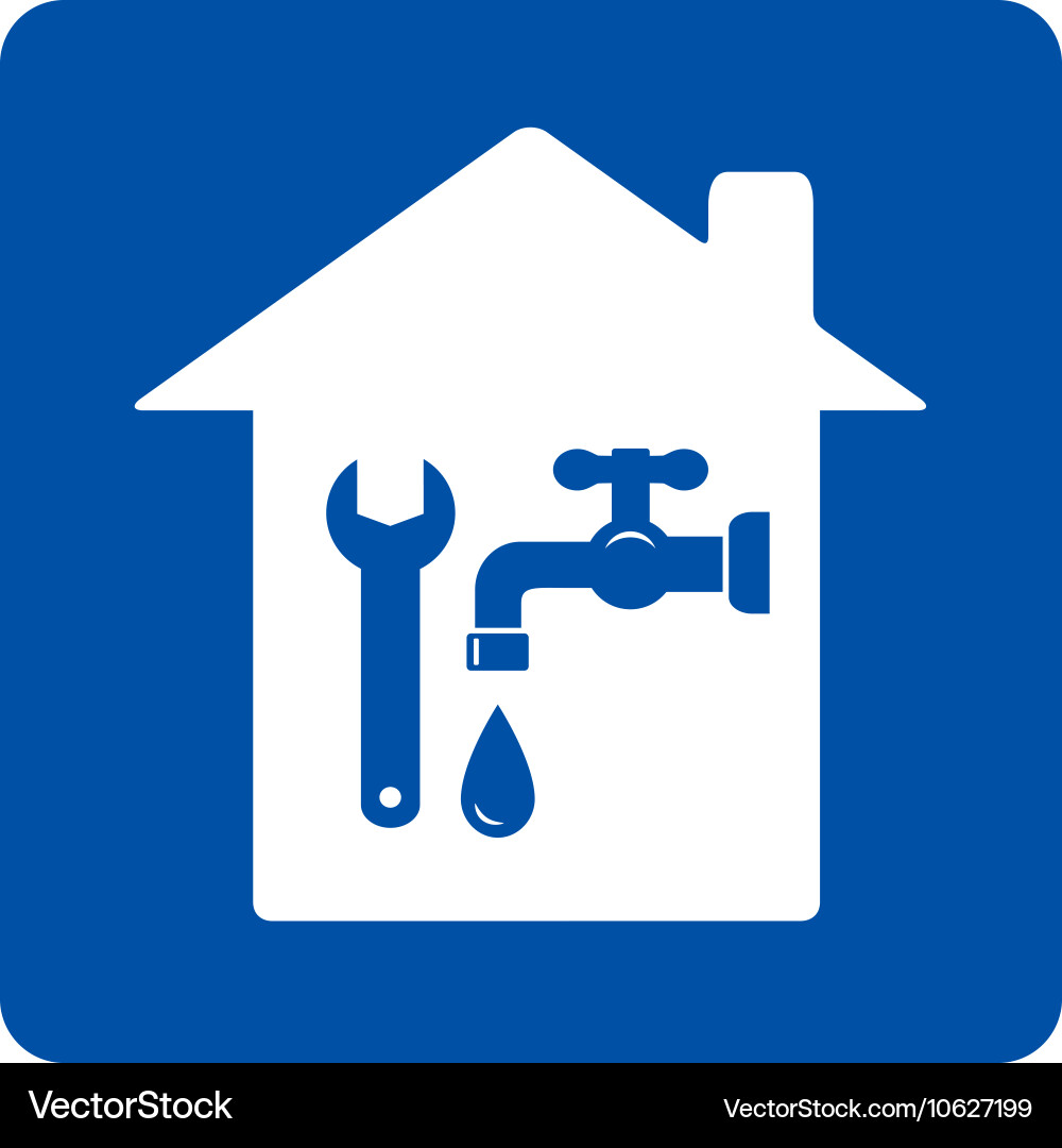Blue plumbing symbol with house Royalty Free Vector Image