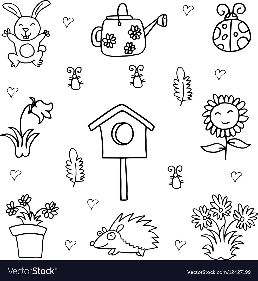 Doodle art of spring collection Royalty Free Vector Image
