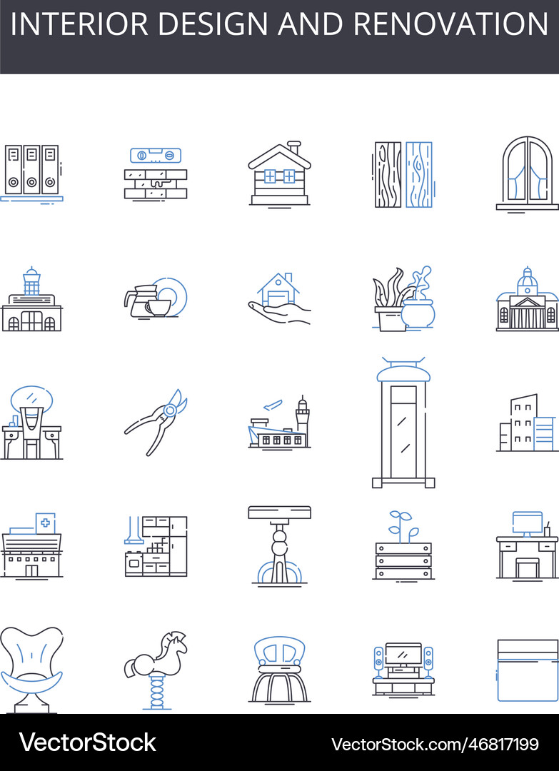 Interior design and renovation line icons Vector Image