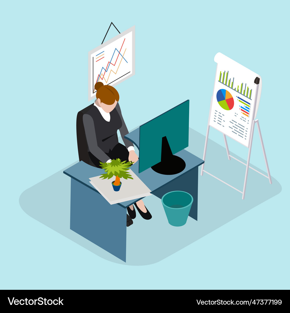 Workplace businesswoman working at the computer Vector Image