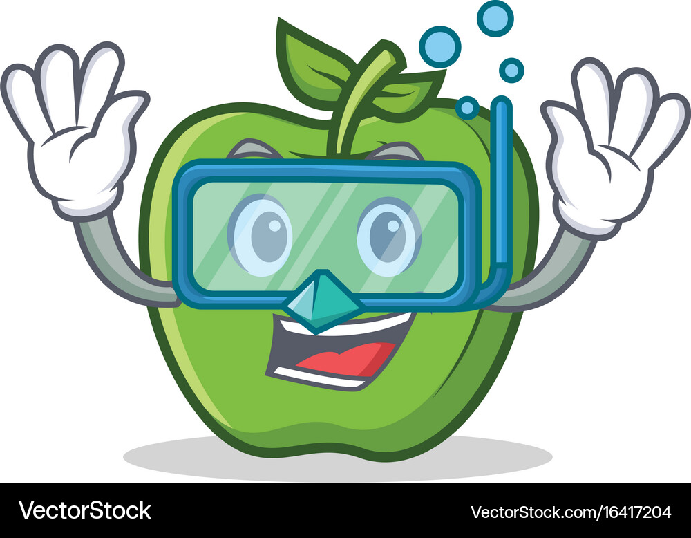 Diving green apple character cartoon Royalty Free Vector