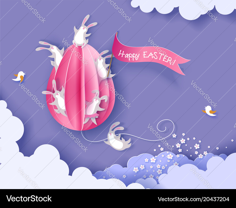 Happy easter card with bunny flowers and egg Vector Image