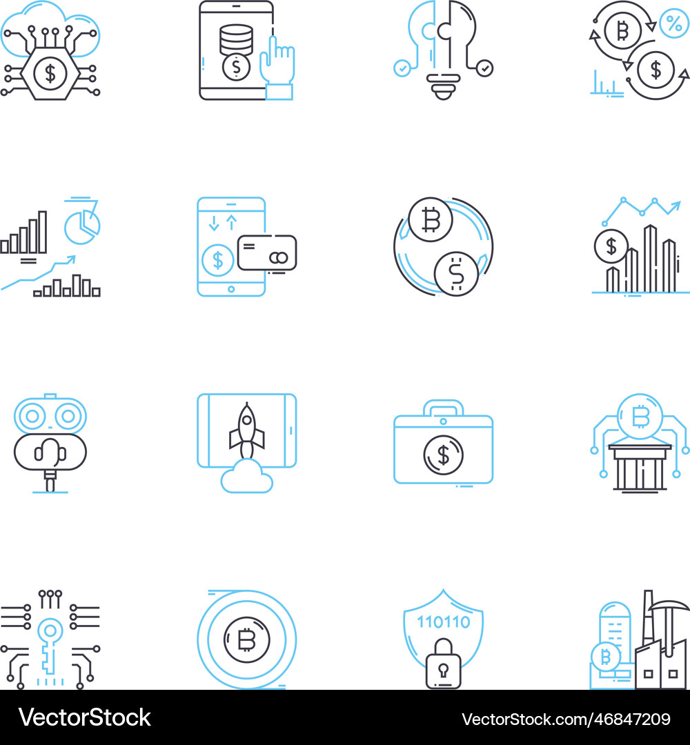 Digital banking startup linear icons set fintech Vector Image