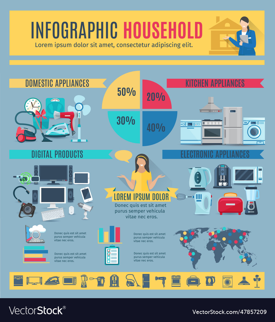 Household appliances infographic layout Royalty Free Vector