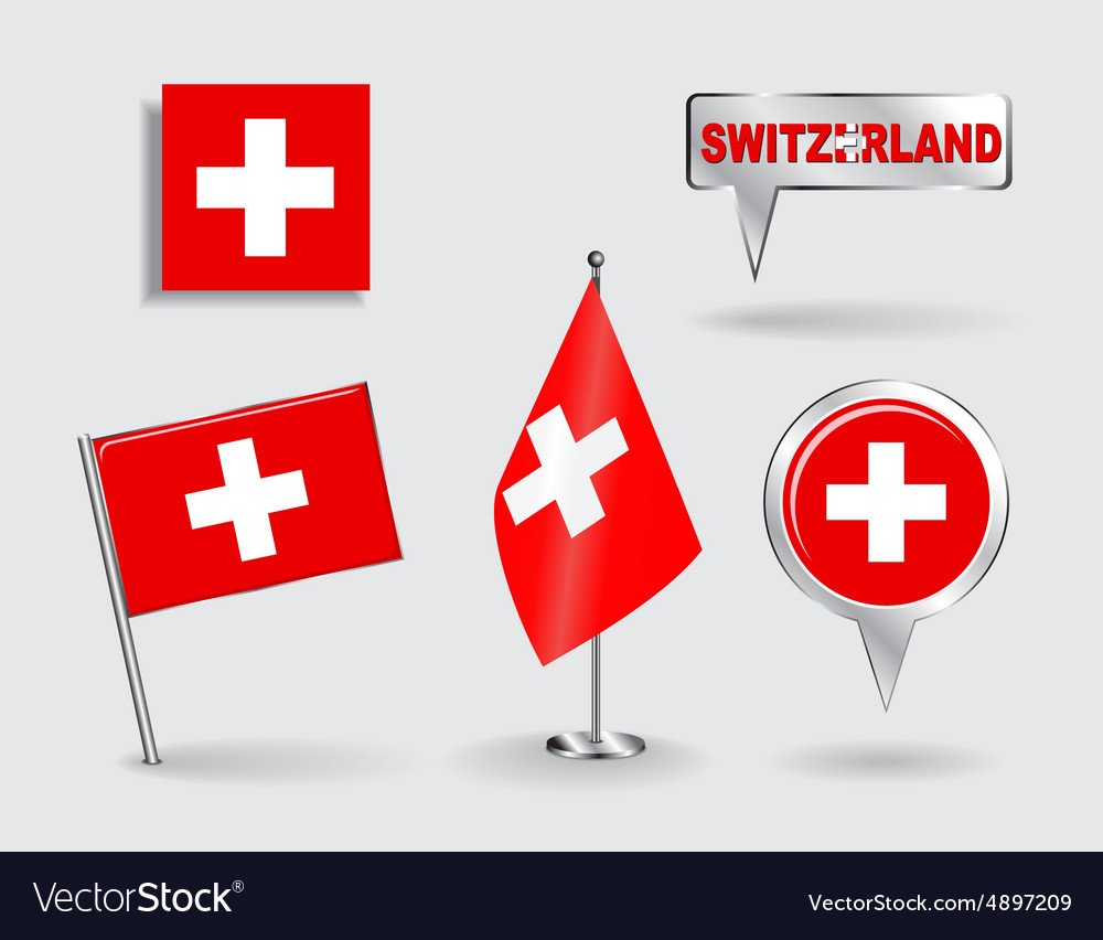 Set of swiss pin icon and map pointer flags Vector Image