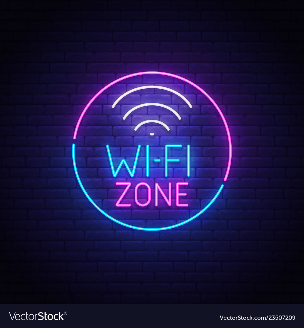 Wi Fi Neon Sign Wi Fi Zone Logo Neon Emblem Vector Image