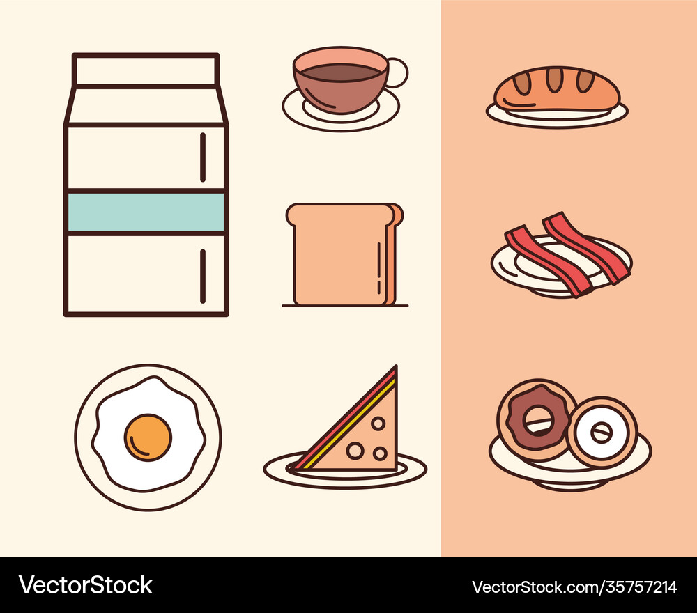 Breakfast menu ingredient products milk bread Vector Image