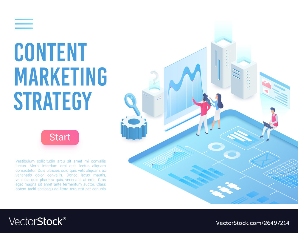 Content marketing strategy landing page isometric Vector Image