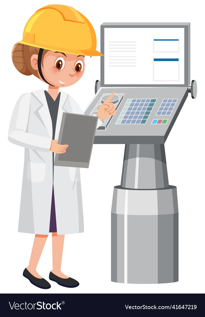 A robotic engineer controlling machine Royalty Free Vector