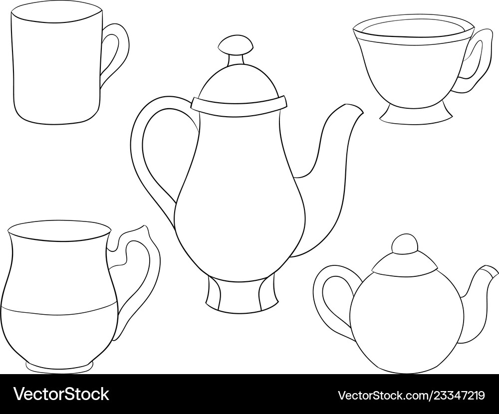 Charming Dish Set - Coloring Page Royalty Free Vector Image
