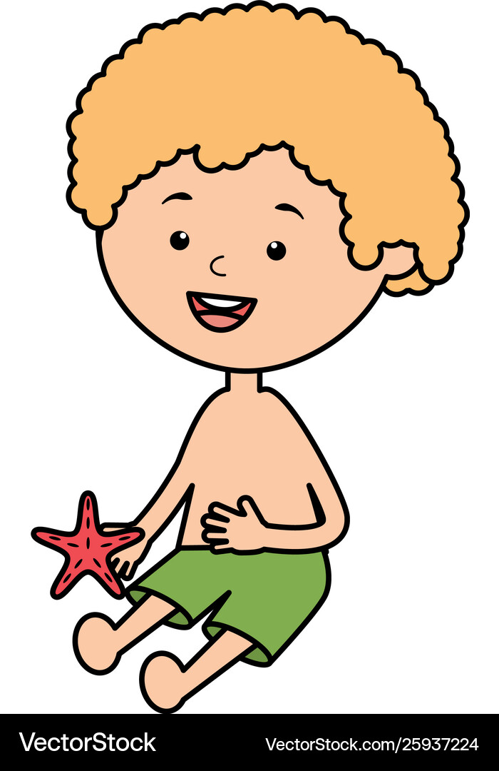 Little boy with swimsuit playing starfish Vector Image