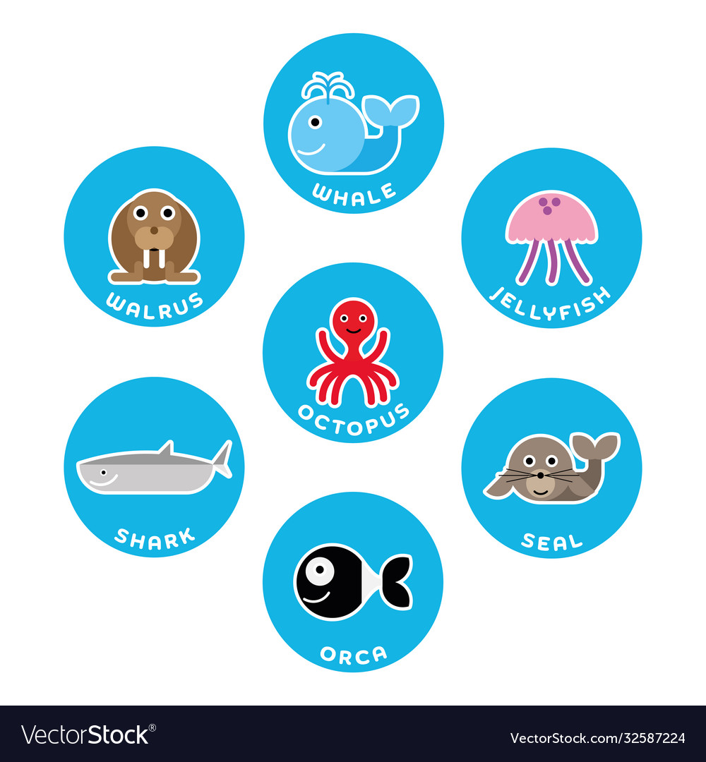 Sea and ocean animals collection set 7 cartoon Vector Image